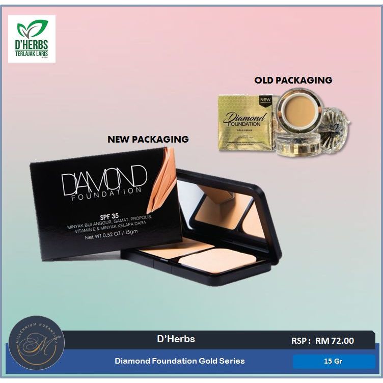 Dherbs Diamond Foundation Gold Series SPF 35 15Gr + FREE GIFT | Shopee ...