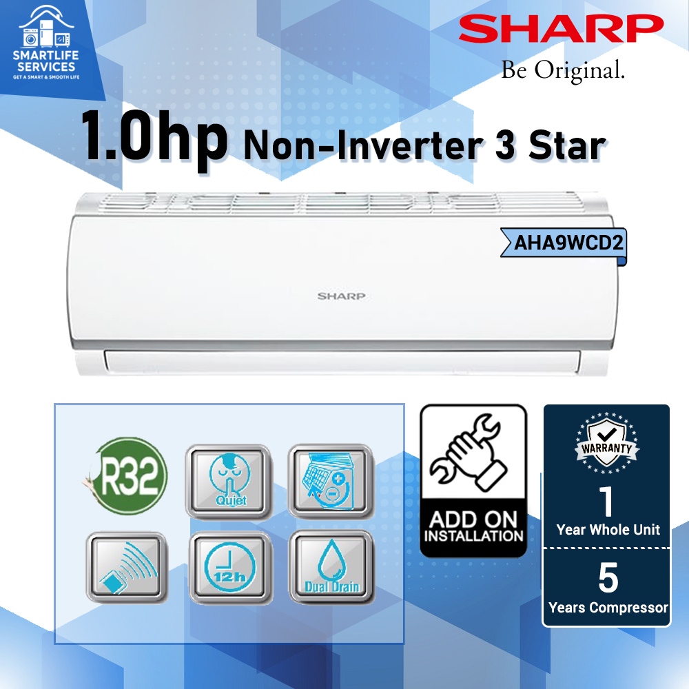 【LOWEST PRICE】Sharp 1HP/1.5HP/2HP/2.5HP Non Inverter Air Conditioner R32 Aircond Self-Cleaning ...