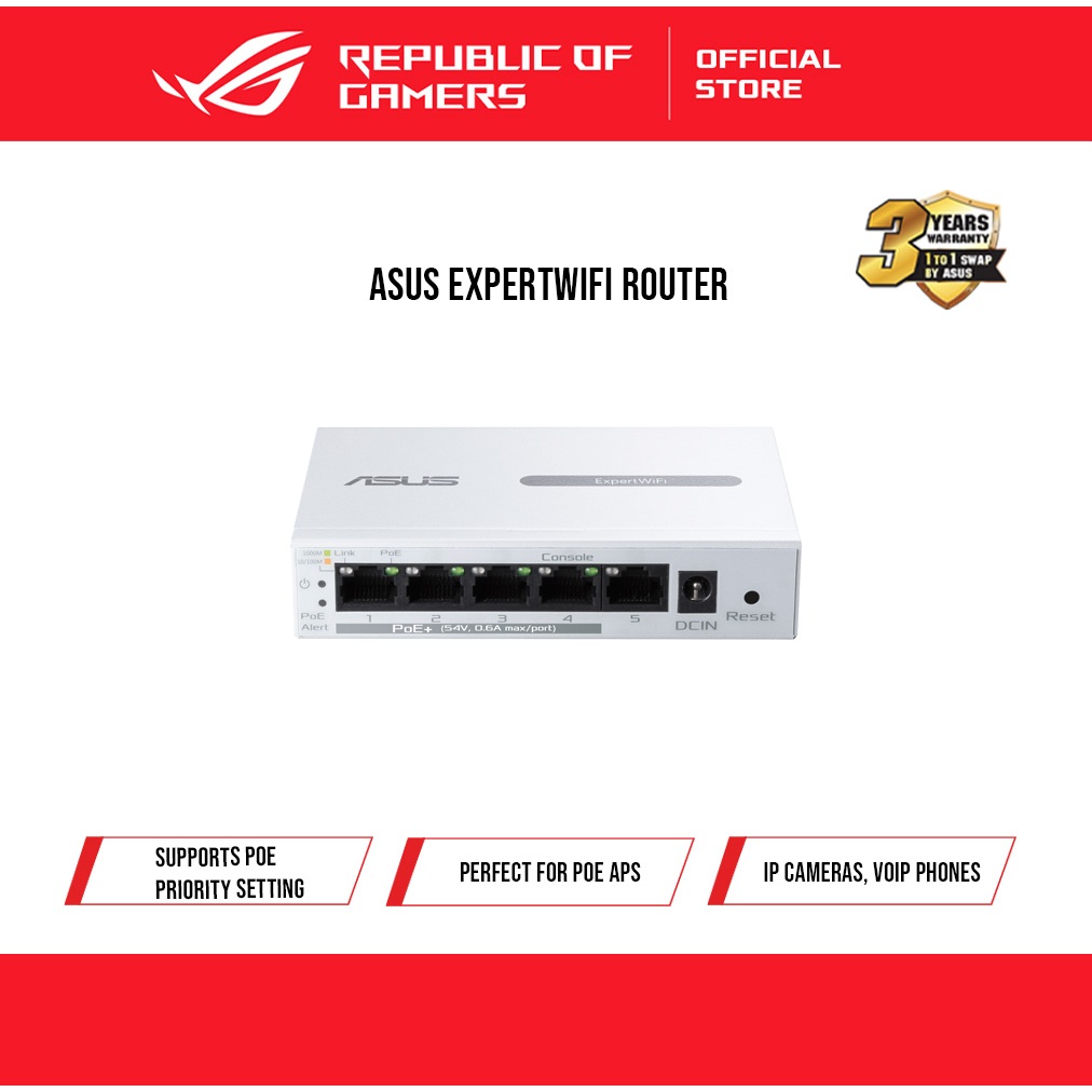 ASUS ExpertWiFi EBP15 5-Port GbE smart managed PoE+ switch, 4 PoE+ ...