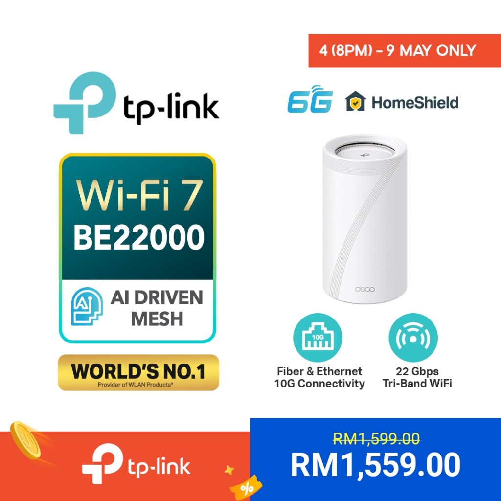 TP-Link BE22000 WiFi 7 Tri-Band Whole Home AI-Driven Mesh Wifi Router ...