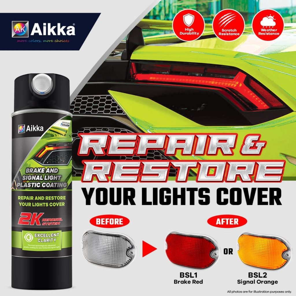 【Brake & Signal Light Plastic Coating】AIKKA 400ml 2K Aerosol Tin Spray ...