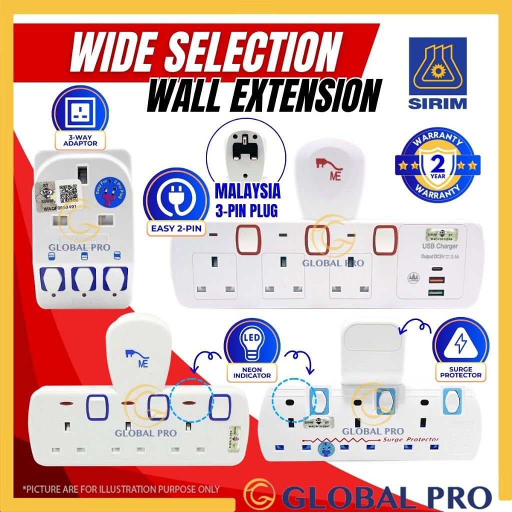 [SIRIM] T-Adaptor Soket Plug 3 Pin Adapter Plug Socket Wayar Extension ...
