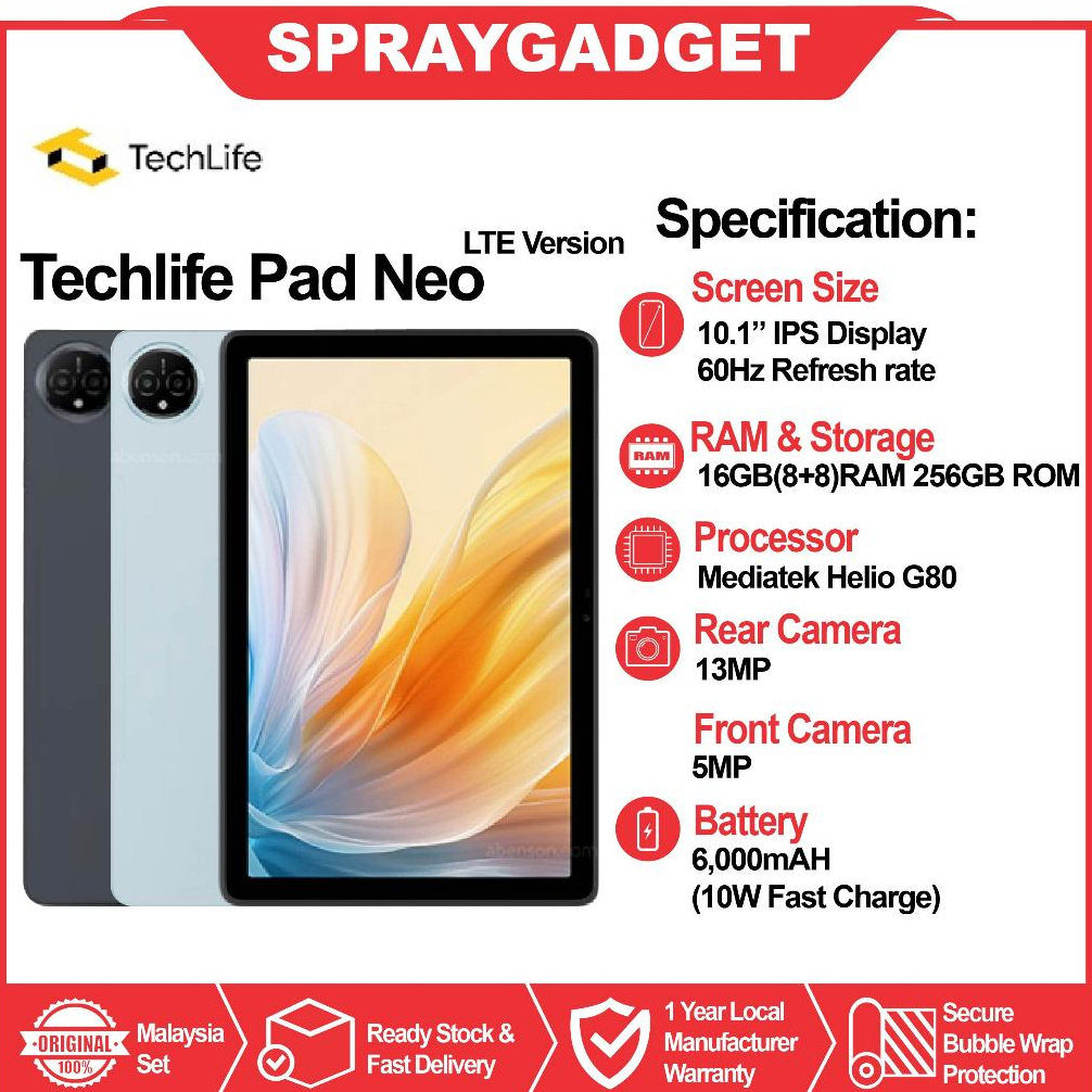 [NEW] Techlife Pad Neo LTE -16GB(8+8)RAM + 256GB ROM l 10.1" High ...