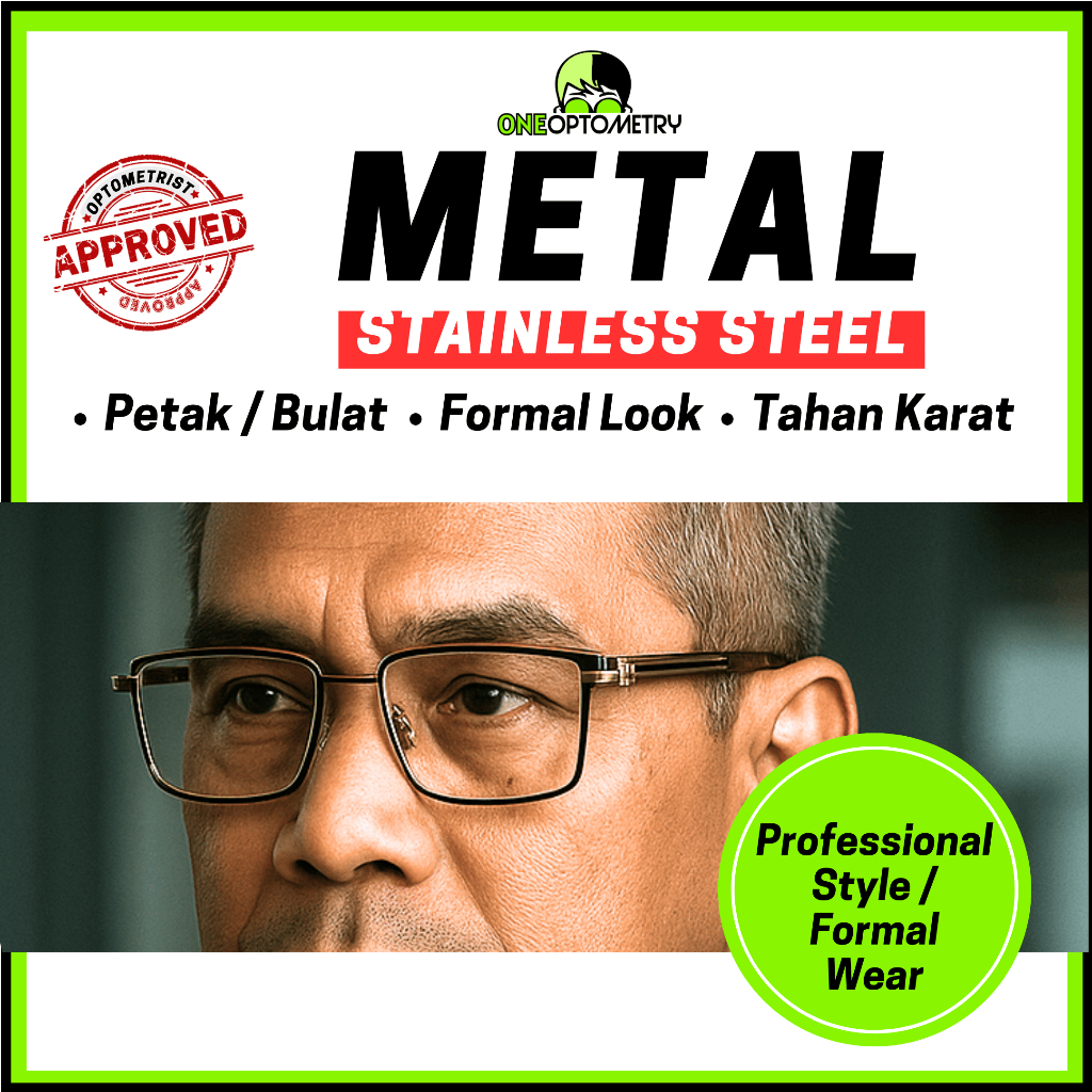 Melour Metal Stainless Steel Frame Bingkai Cermin Mata Spek Eyeglasses ...