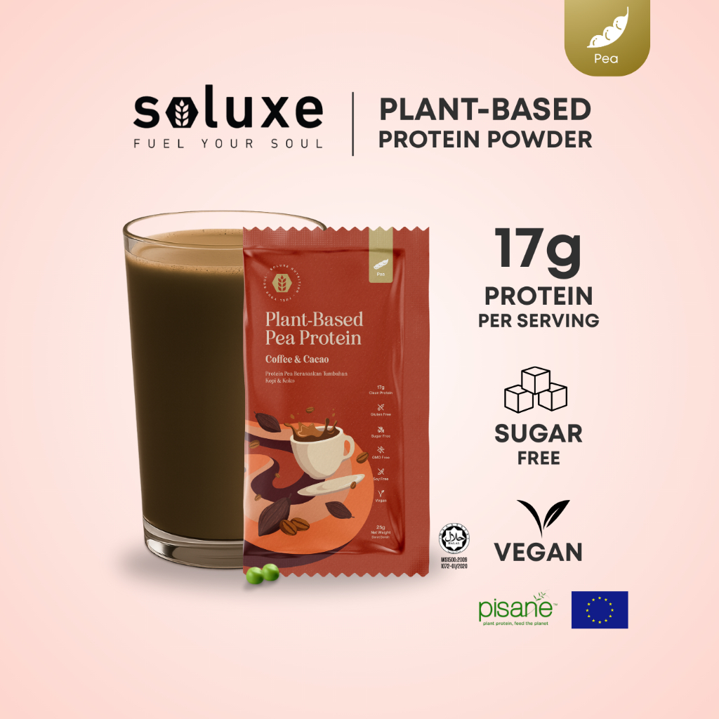 Soluxe Vegan Coffee & Cacao Pea Protein Shake Powder Isolate (25g ...