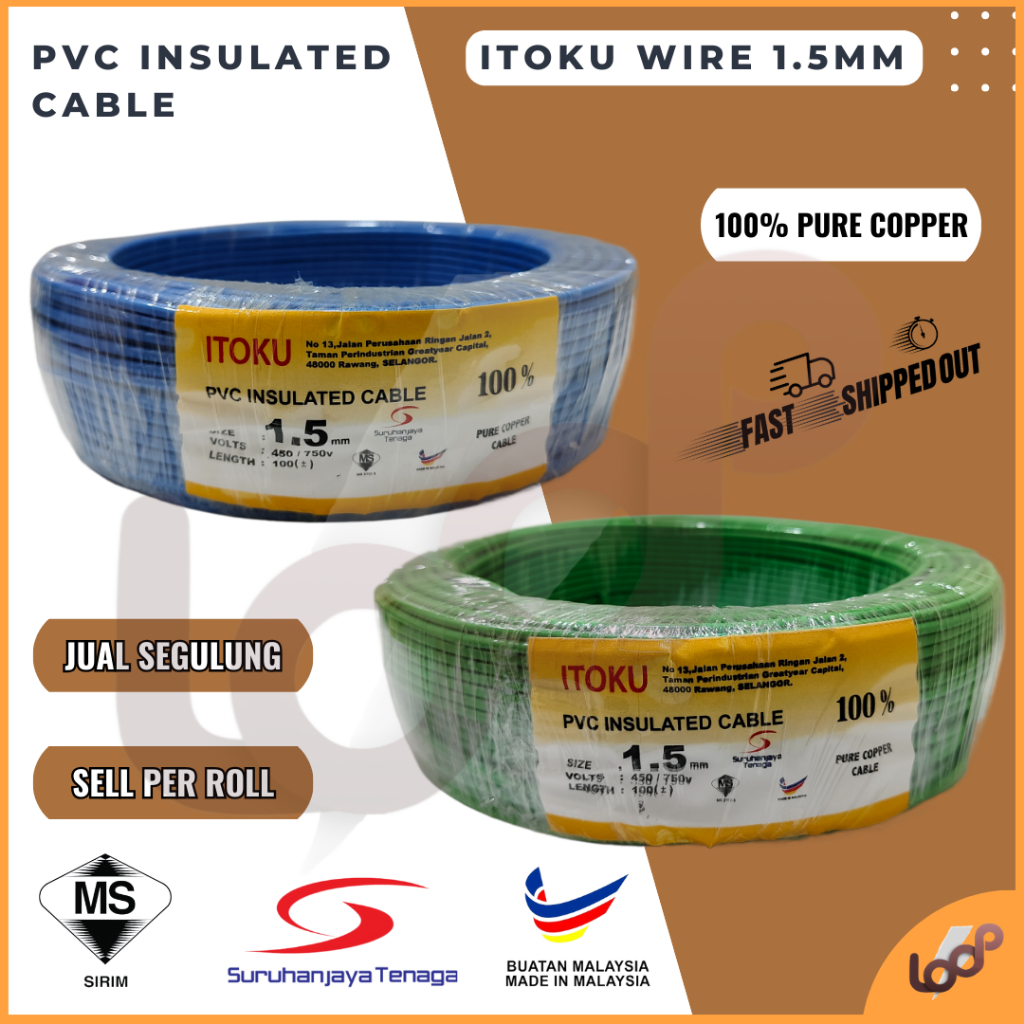 [PER ROLL] 1.5MM WIRE ITOKU / WAYAR 1.5MM / PVC INSULATED CABLE 100% ...