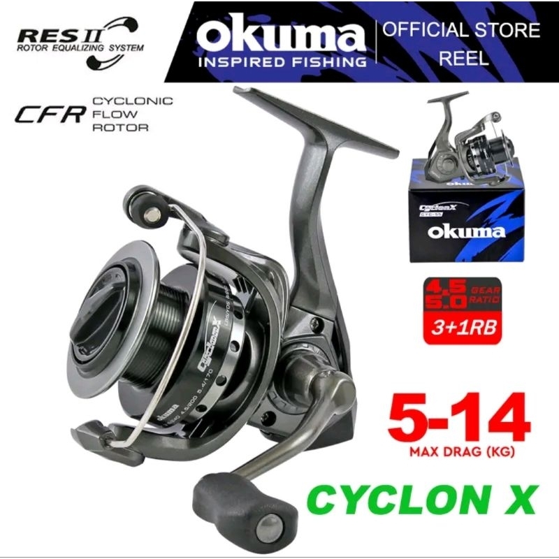 (UP TO 14KG MAX DRAG) MESIN PANCING SPINNING OKUMA CYCLON X 3+1BB FISHING REEL WITH CYCLONIC ...