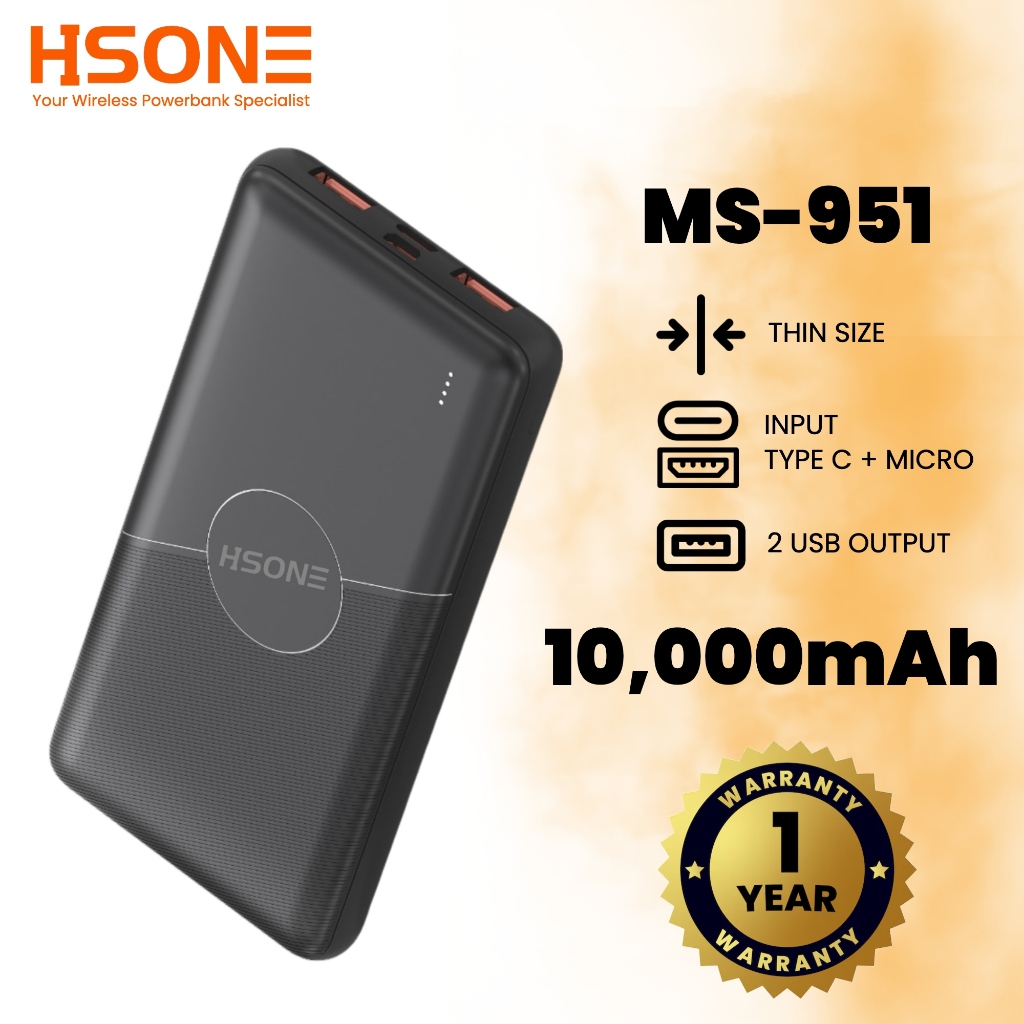 HSONE Original Powerbank Fast Charging MS-951 Portable 10000mAh Light ...
