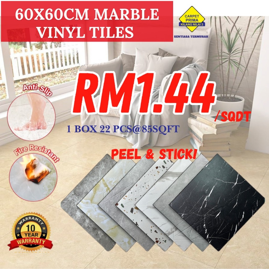[READY STOCK] 45X45cm & 60X60cm Lantai Vinyl Marmar Jubin Lantai Marmar ...