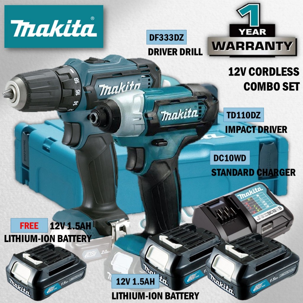 MAKITA DF333DWYE 12V Cordless Driver Drill + TD110DZ 12V Cordless ...