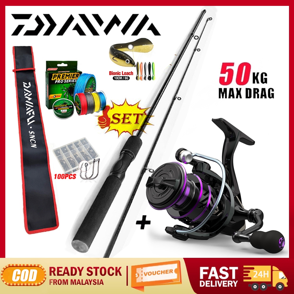🔥COD🔥DAIWA Fishing Rod Set Combo Spinning Rod Joran Pancing 1 Set Reel ...