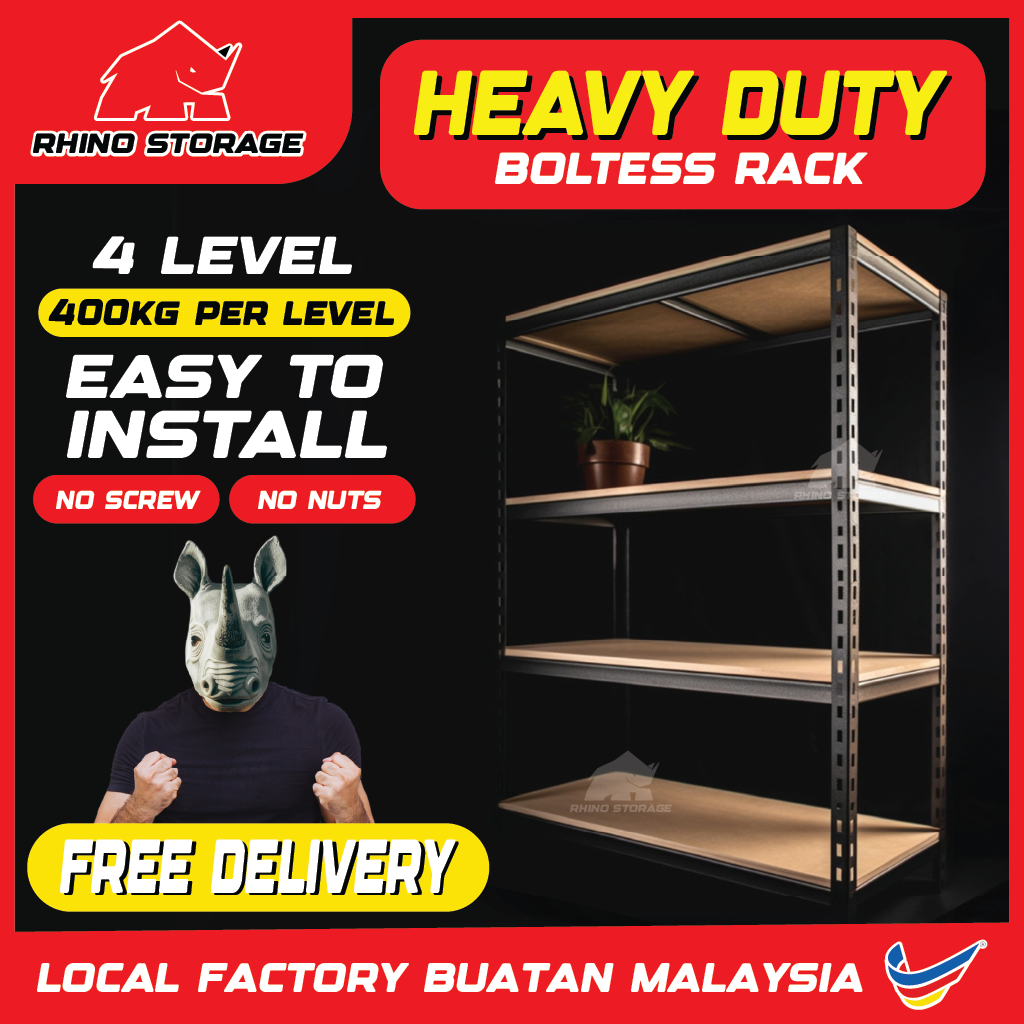 Rhino Storage Heavy Duty Rack Black 4 Level Boltless Rack Rak Besi ...