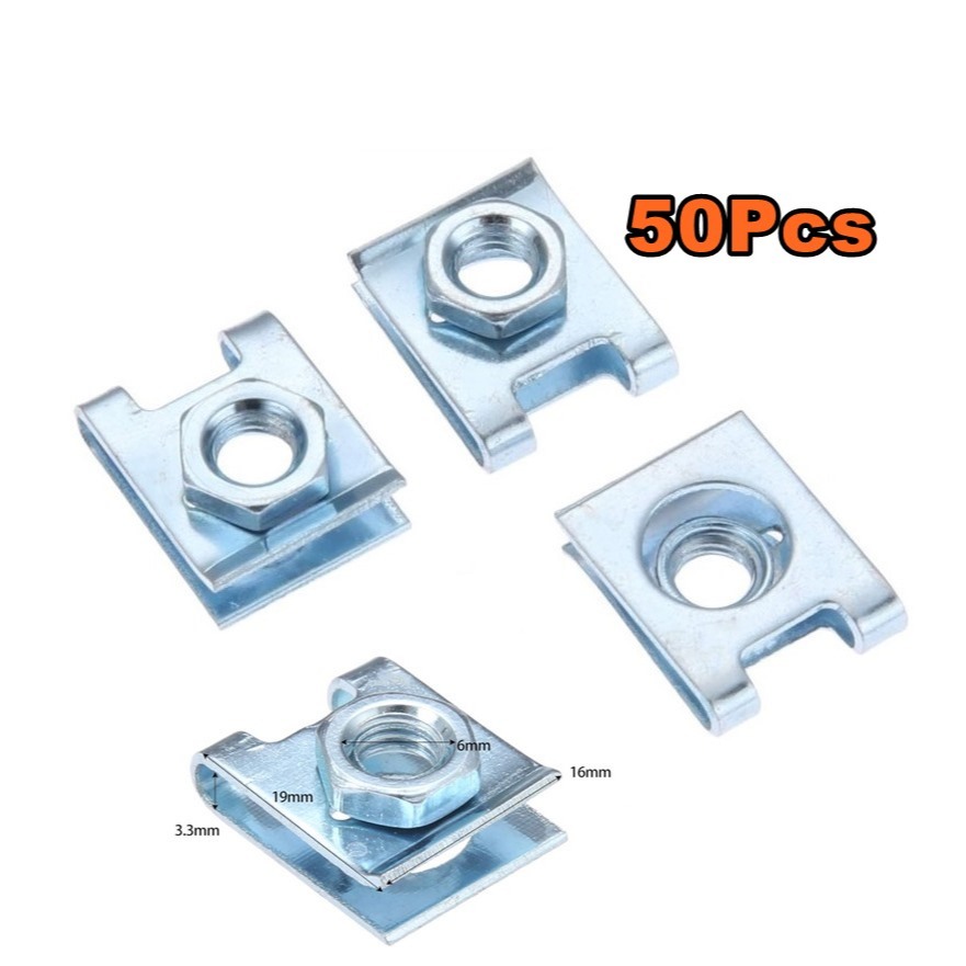50Pcs M6 Clip Motorcycle Cover Set Body Car 6mm U-Clip U Nut Washes ...