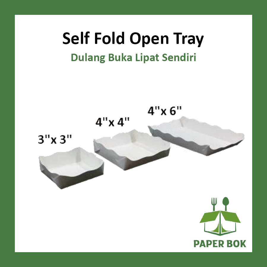 (100pcs/PKT) Self-Fold Open Tray / Take Away Food Tray / Snack Tray ...