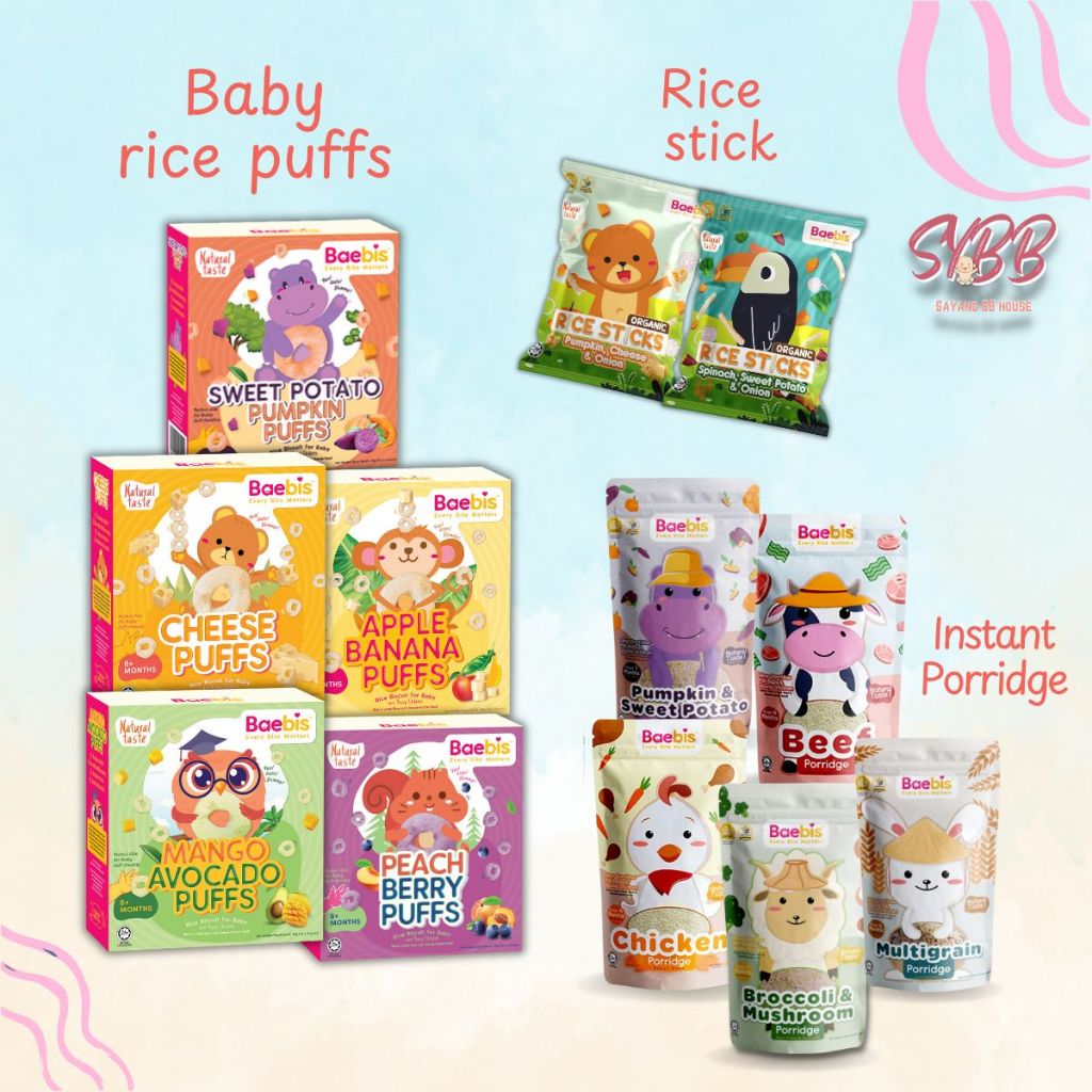 Baebis Organic Baby Rice Biscuit Puffs / Porridge / Rice Stick | Shopee ...