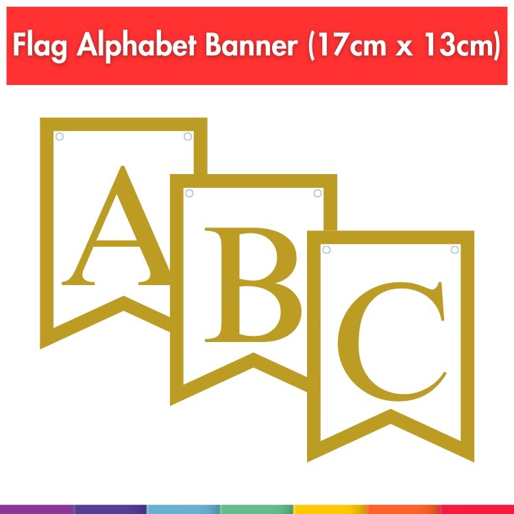 Alphabet Flag Banner (17cm x 13cm) (White w/ Gold Font) | Shopee Malaysia