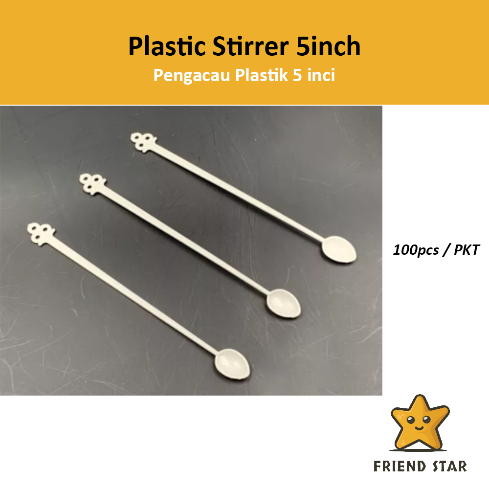 Pengacau Sudu Plastik [100pcs] Plastic Coffee Cocktail Stirrer Spoon ...