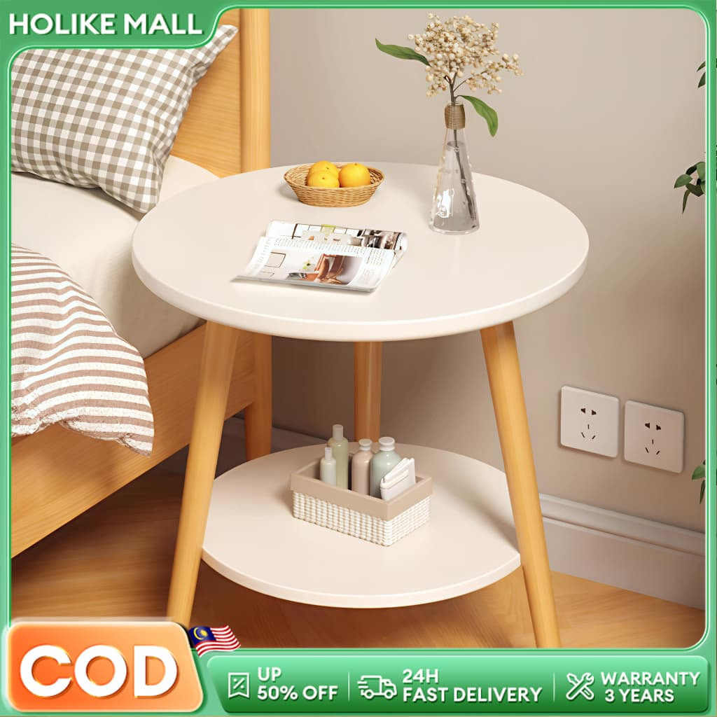 💥Meja Kopi Bulat Kecil Modern Round Coffee Table Living Room Sofa Side Small Table Nordic Wood ...