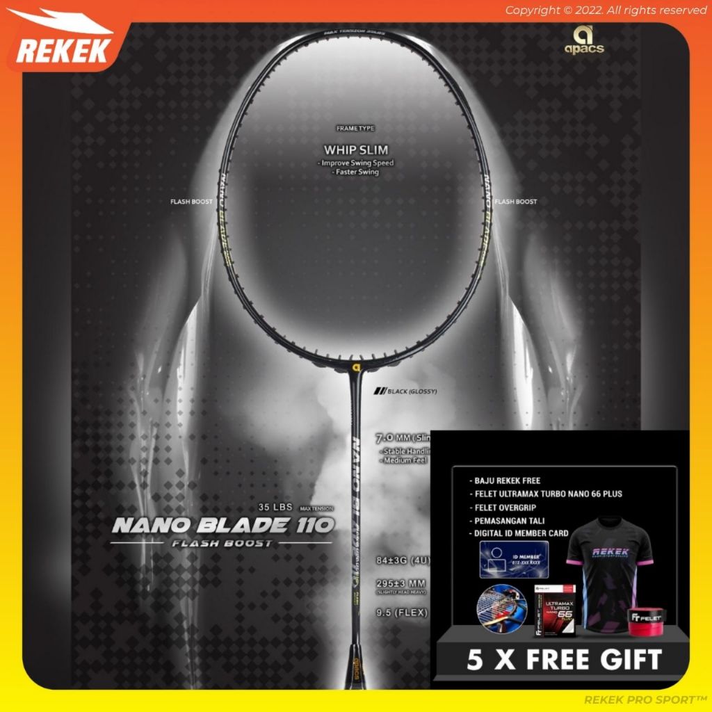 APACS Nano Blade 110 Black White Badminton Racket Pakej Buy 1 Free 5 ...