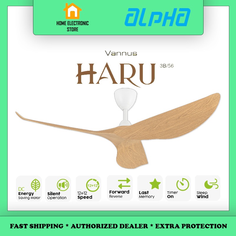 ALPHA Vannus HARU 3B DC Motor Ceiling Fan with 3 Blades 12 Speed Remote ...