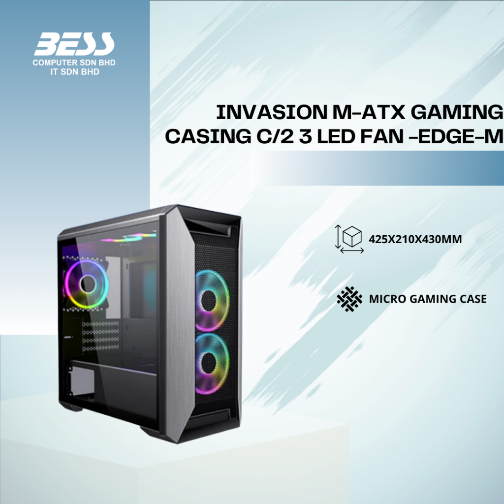 INVASION M-ATX GAMING CASING C/W 3 LED FAN - EDGE-M | Shopee Malaysia
