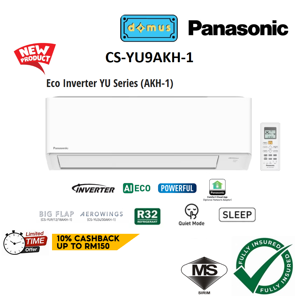 Panasonic Aircond Eco Inverter YU Series R32 Air Conditioner 1HP Air Cond 1.0HP 冷氣機 空調 CS-YU9AKH ...
