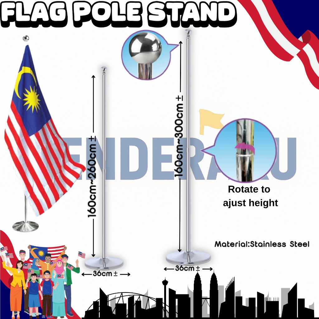 【Benderaku】Flag Pole Stand Indoor Tiang Bendera Stainless Steel Flag ...