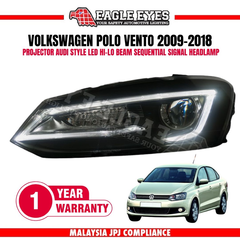 VOLKSWAGEN POLO VENTO 2009-2018 PROJECTOR AUDI STYLE LED HI-LO BEAM ...