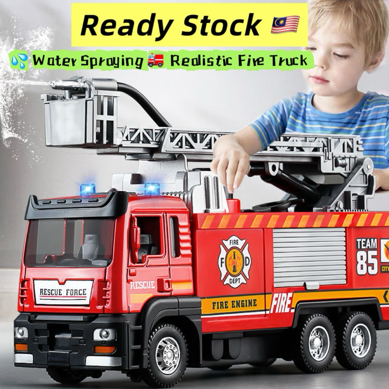 🚒 Fire Truck Toy Mainan Kereta Bomba 消防车模型 Alloy Water Spray Ladder ...