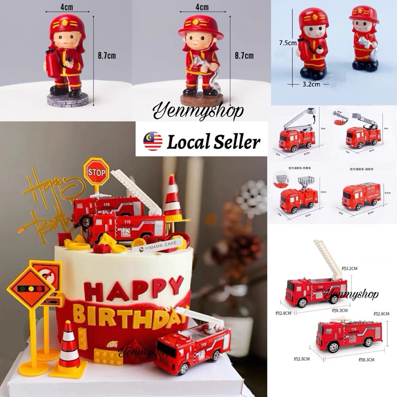Kek Hiasan Fireman & fire truck for cake decoration Anggota bomba/ 消防员 ...