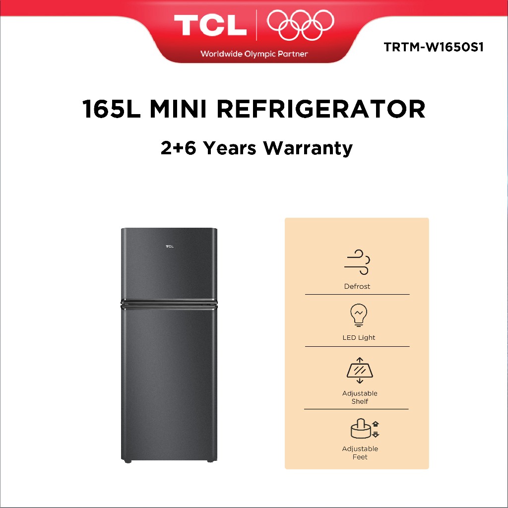 TCL 165L Two-Door Top Mounted Mini Refrigerator for Small Family Size ...