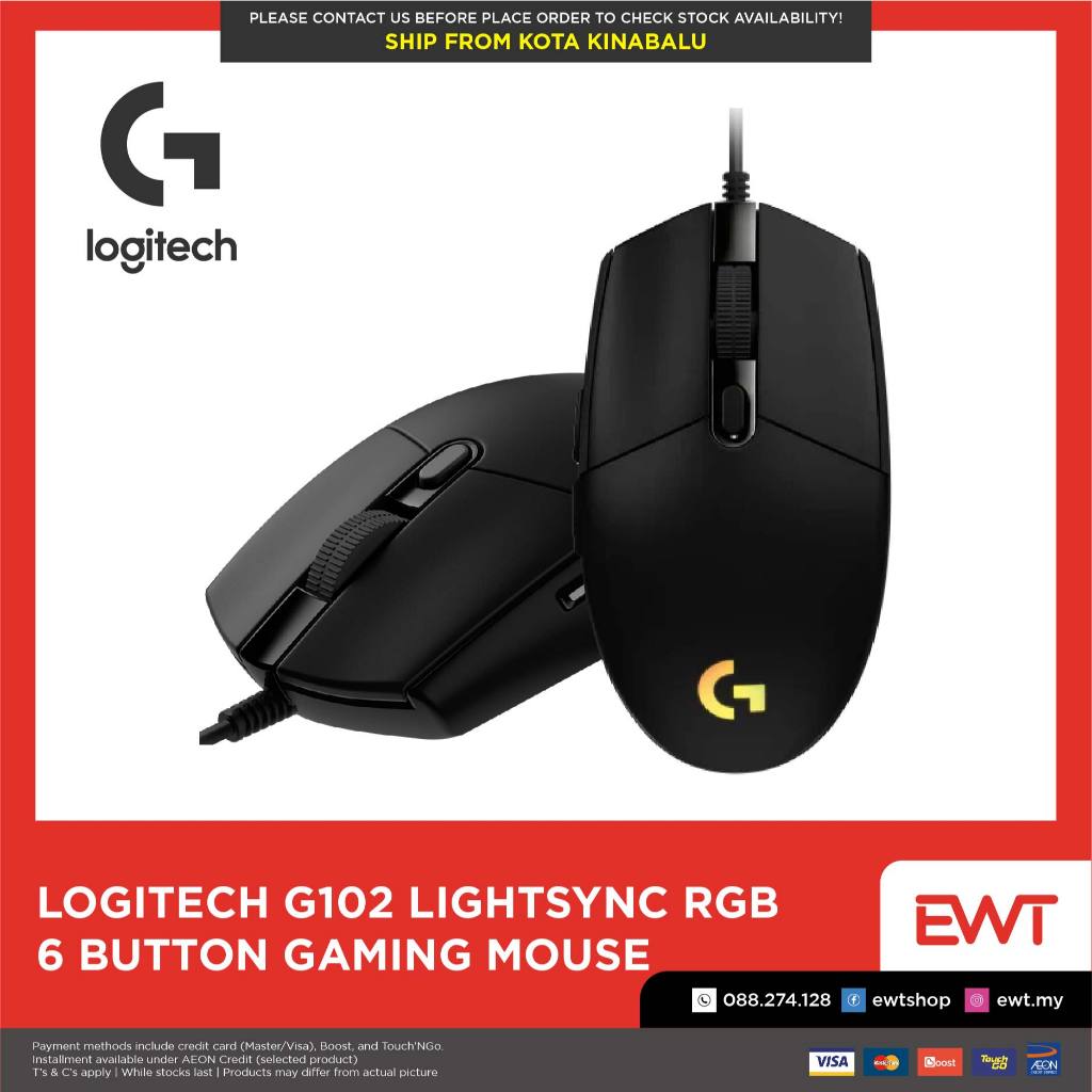 Logitech G102 LIGHTSYNC RGB 6 Button Gaming Mouse Black | White 100% GENUINE! | Shopee Malaysia