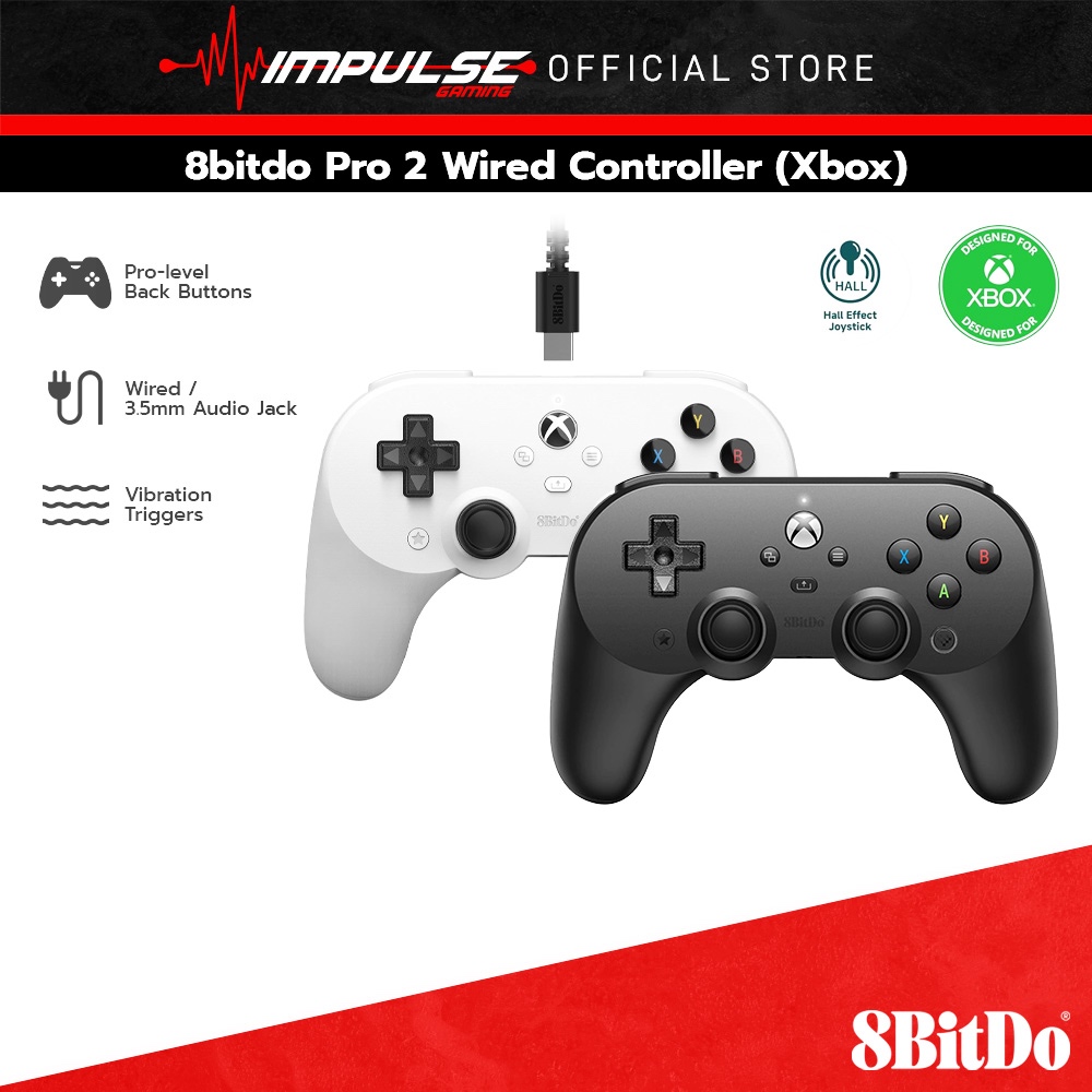 8BitDo Pro 2 Wired Controller - Hall Effect Joysticks and Hall Triggers (Compatible for Xbox ...