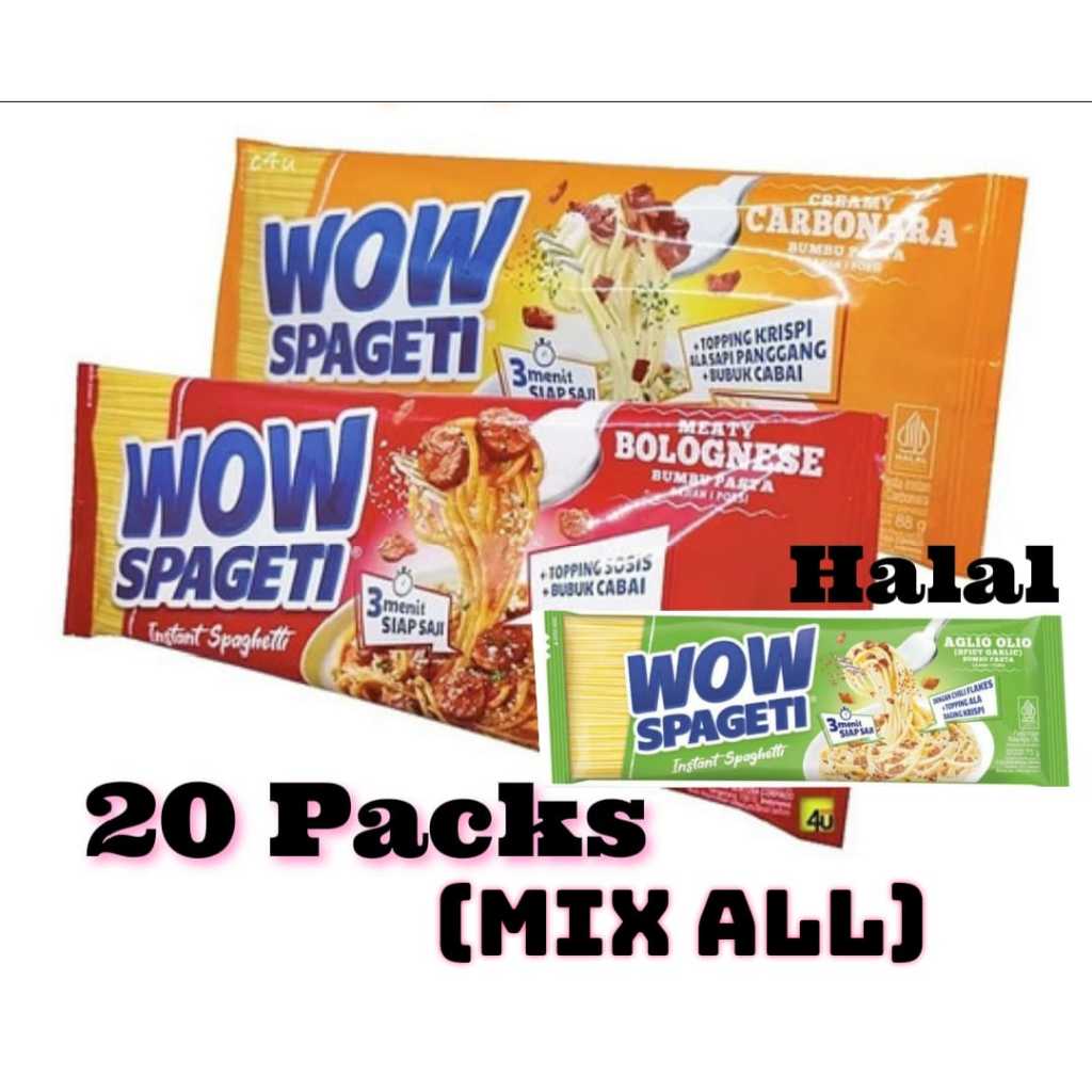 WOW SPAGETI Instan 20 Pek Halal 88 grams Aglio Olio Carbonara Dan ...