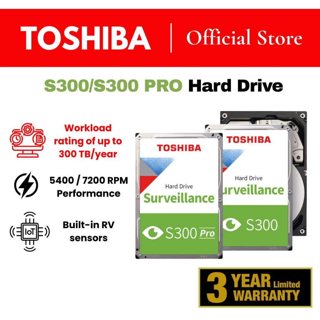 Toshiba S300/S300 PRO 3.5" SATA 5400RPM/7200RPM SURVEILLANCE Internal ...
