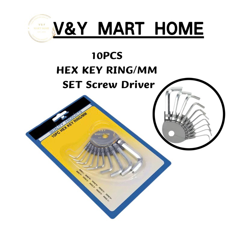 【READY STOCK】10PCS Hex Key Ring/MM/Allen Key Wrench Set 1.5mm-10mm with ...