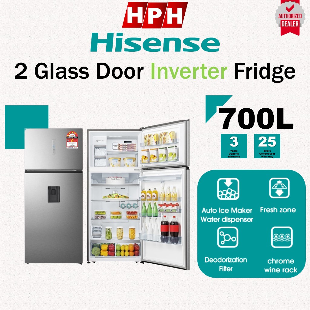 Hisense 700L 2 Door Inverter Refrigerator / Fridge 两门/双门冰箱 RT749N4ABVI ...
