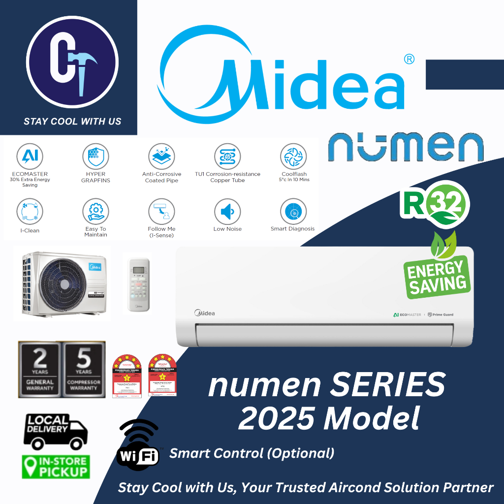MIDEA R32 New Inverter Aircond (1.0HP-2.5HP) MSCE (CELEST)/MSNE (numen ...