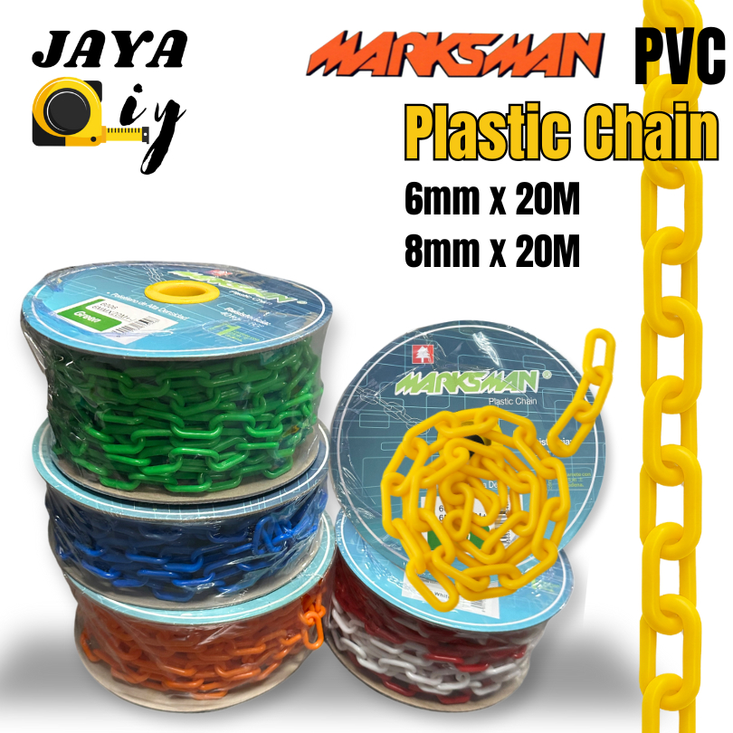 [1 Roll] MARKSMAN 6mm / 8mm x 20m Safety PVC Plastic Chain Barricade ...