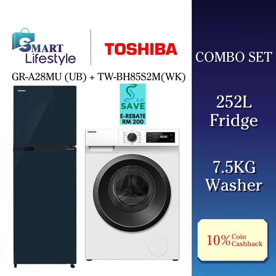 《Save 4.0》TOSHIBA 252L 2-Doors Inverter Refrigerator GR-A28MU(UB) + 7.5KG Inverter Washer TW ...