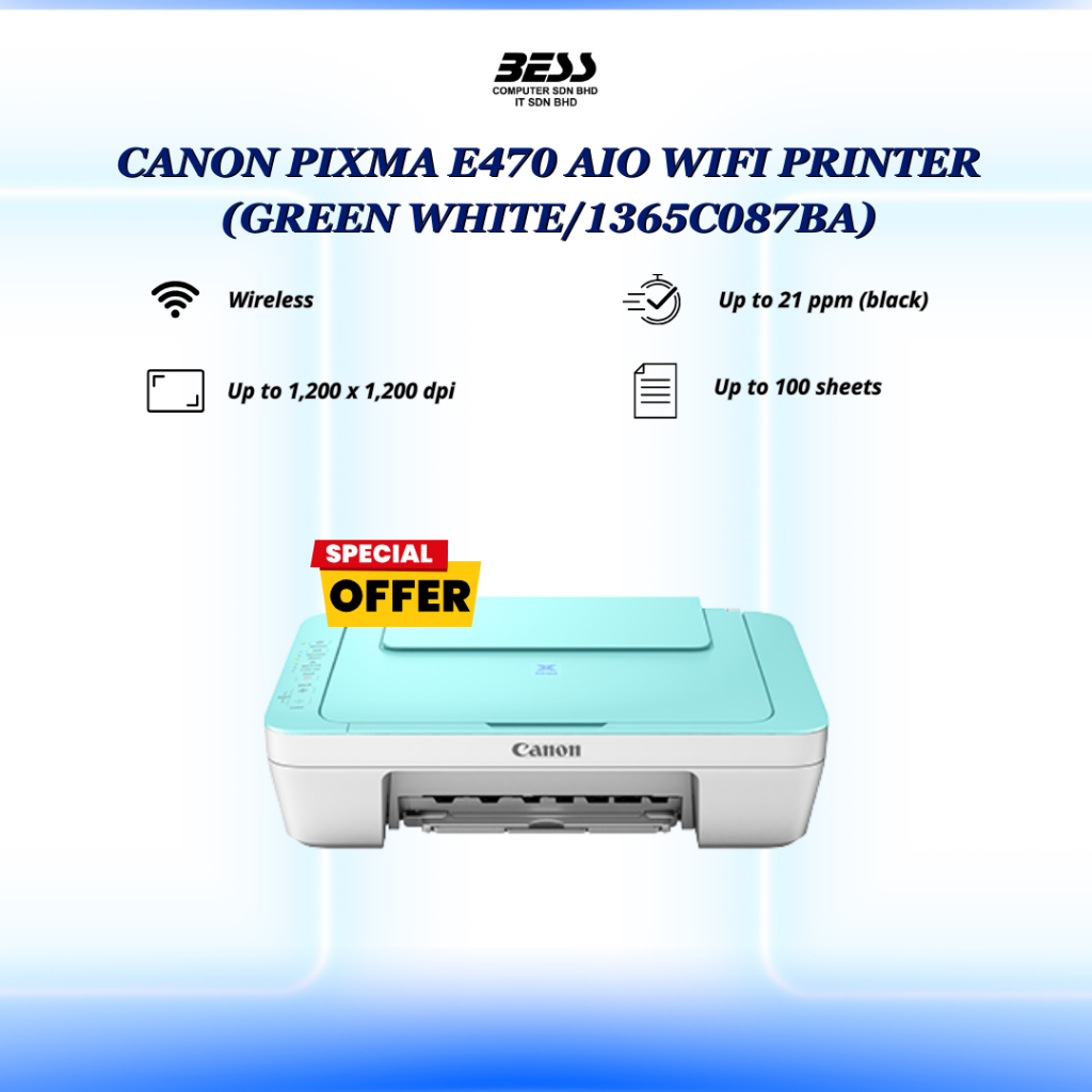 CANON PIXMA E470 AIO WIFI PRINTER (GREEN WHITE/BLACK) | Shopee Malaysia