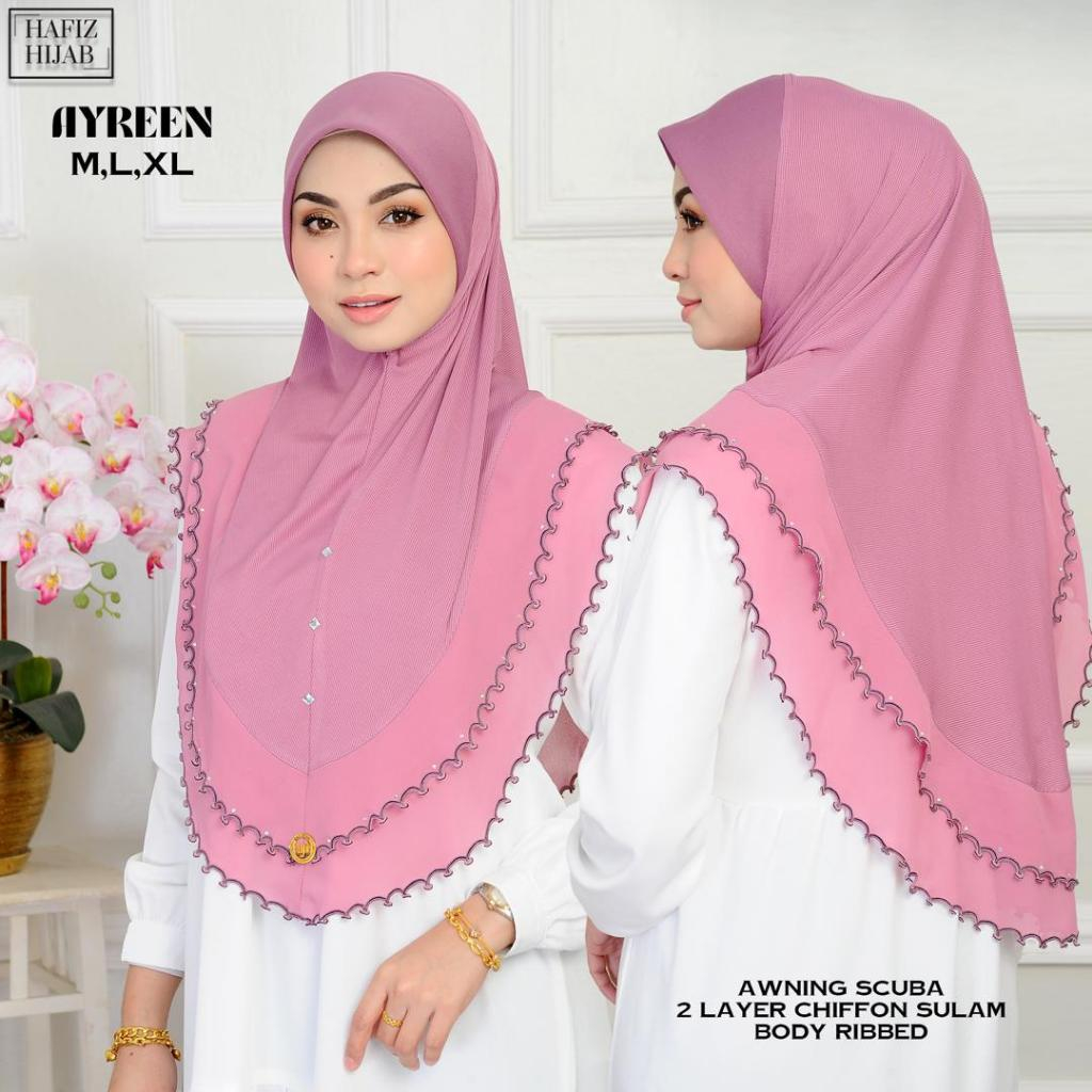 Tudung Sarung Myreen 2 Layer Bersulam Ada Batu Kain Heavy Chiffon Body ...