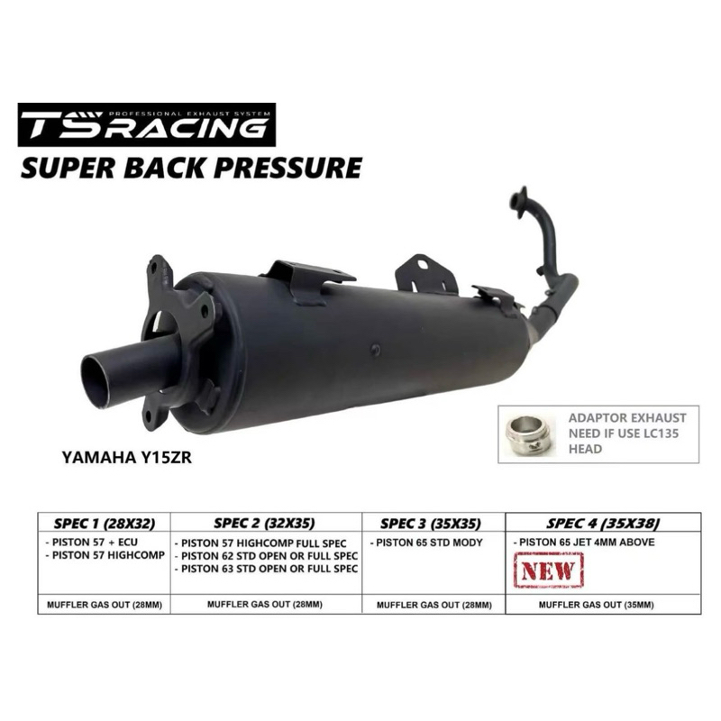 TS RACING EXHAUST SUPER BACK PRESSURE Y15 YAMAHA Y15ZR Y150 | Shopee ...