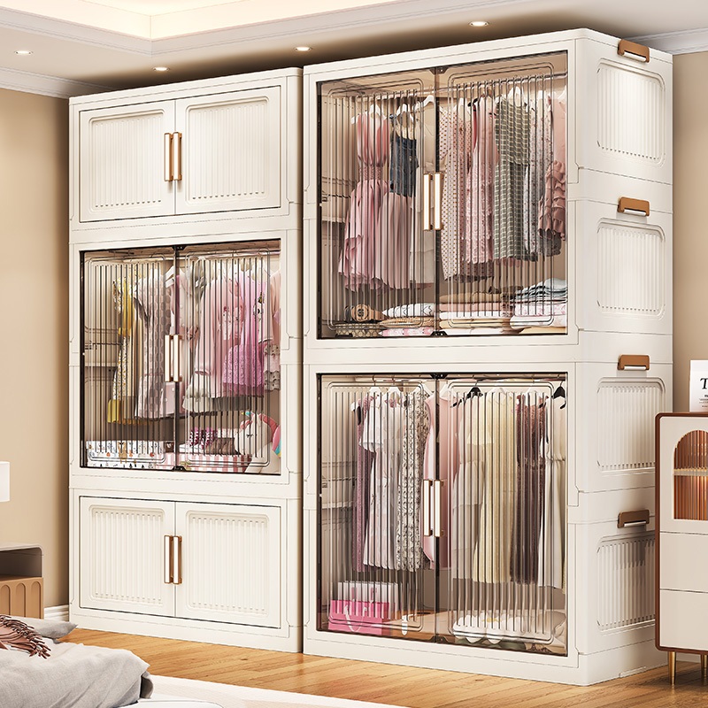 Foldable Plastic Wardrobe with Transparent Window, Drawer Clothes ...