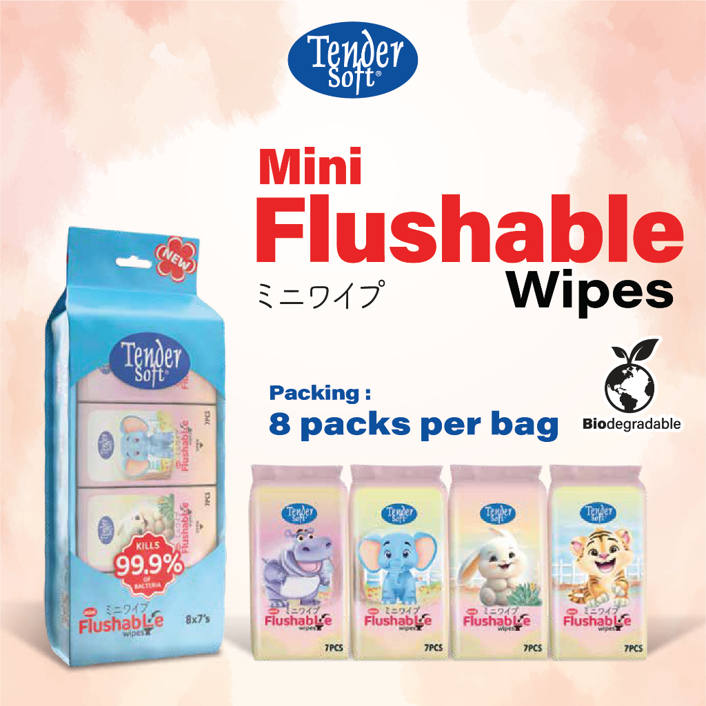 💧( 8 in1 ) - Mini FLUSHABLE WIPES Cute Design with AntiBacterial ...