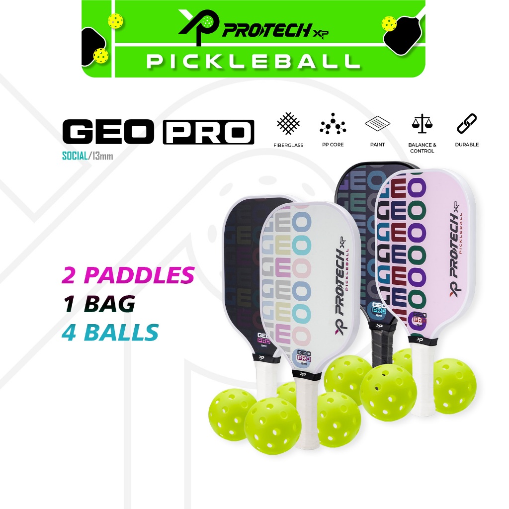 Protech XP GEO"PRO"Pickleball Premiun Set (2 Paddles/4 Balls/1 Premium ...