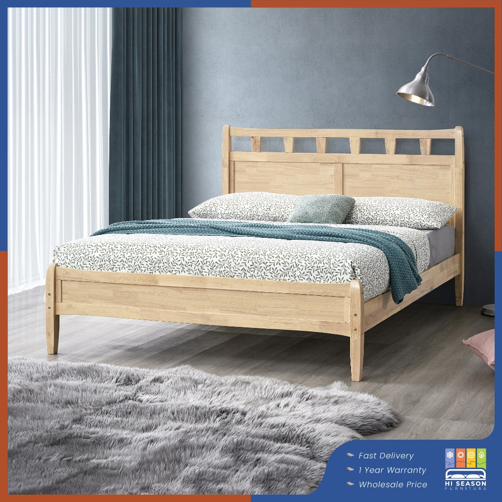 HI SEASON Muji Style Queen Size 100% Rubber Solid Wooden Bed Frame/Rangka Katil Queen Kayu Getah ...