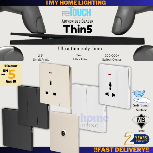 (SIRIM) Retouch Thin5 Black White Gold Slim Modern Electric Switch ...