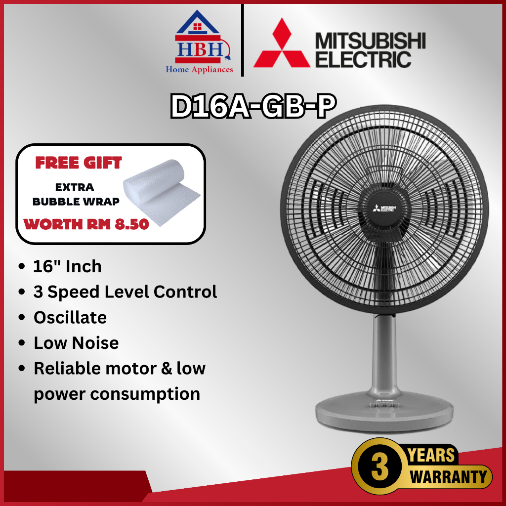Mitsubishi D16A-GB-P 16" 55W 3 Speed Low Noise Oscillation Table Desk ...