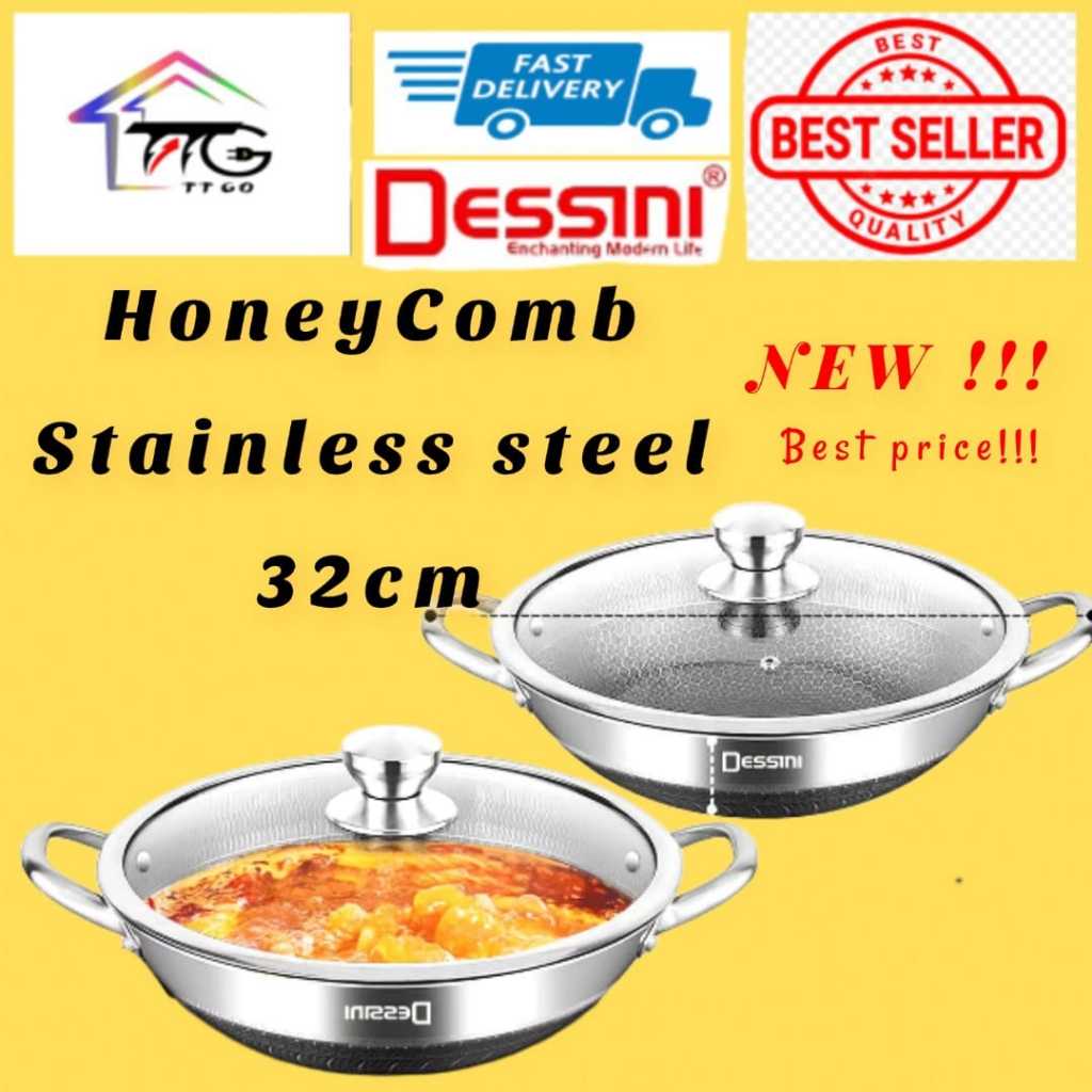 DESSINI ITALY 32CM Honeycomb SUS304 Stainless Steel Casserole Induction ...